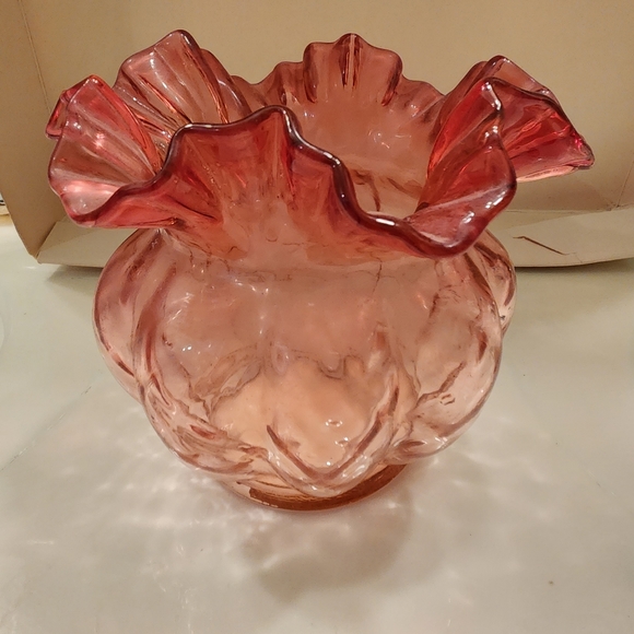 Fenton | Art | Fenton Ruby Overlay Melon Ruffled Vase 5x4 Blown Glass ...